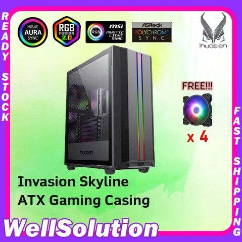 Invasion ATX Case Skyline Gaming Casing With 4 ARGB Fan | Lazada