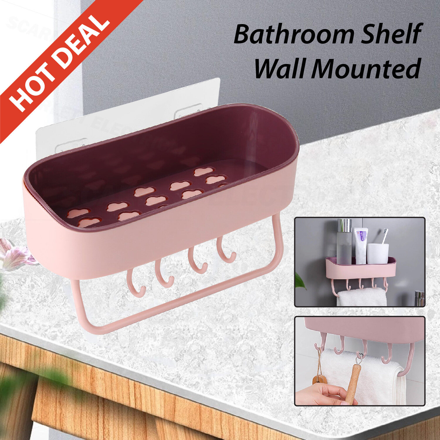 Bathroom Shelf Storage Wall Mounted Caddy Shower Basket Organizer ...