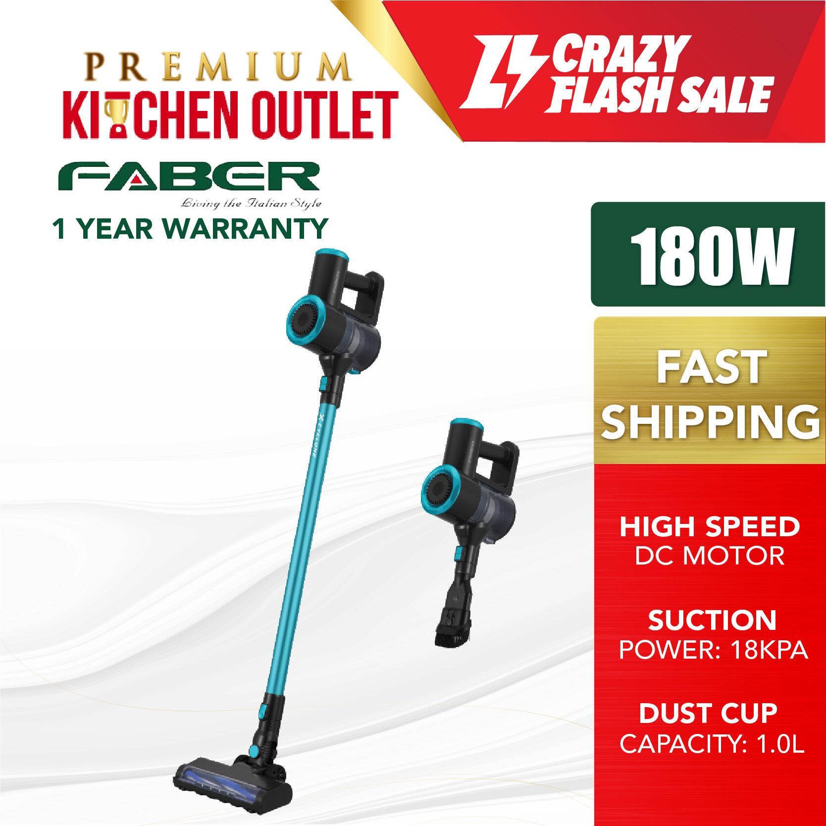Faber 180W Cordless Vacuum FVC X-CYCLONE 181 With 2 Way Charging | FVC ...