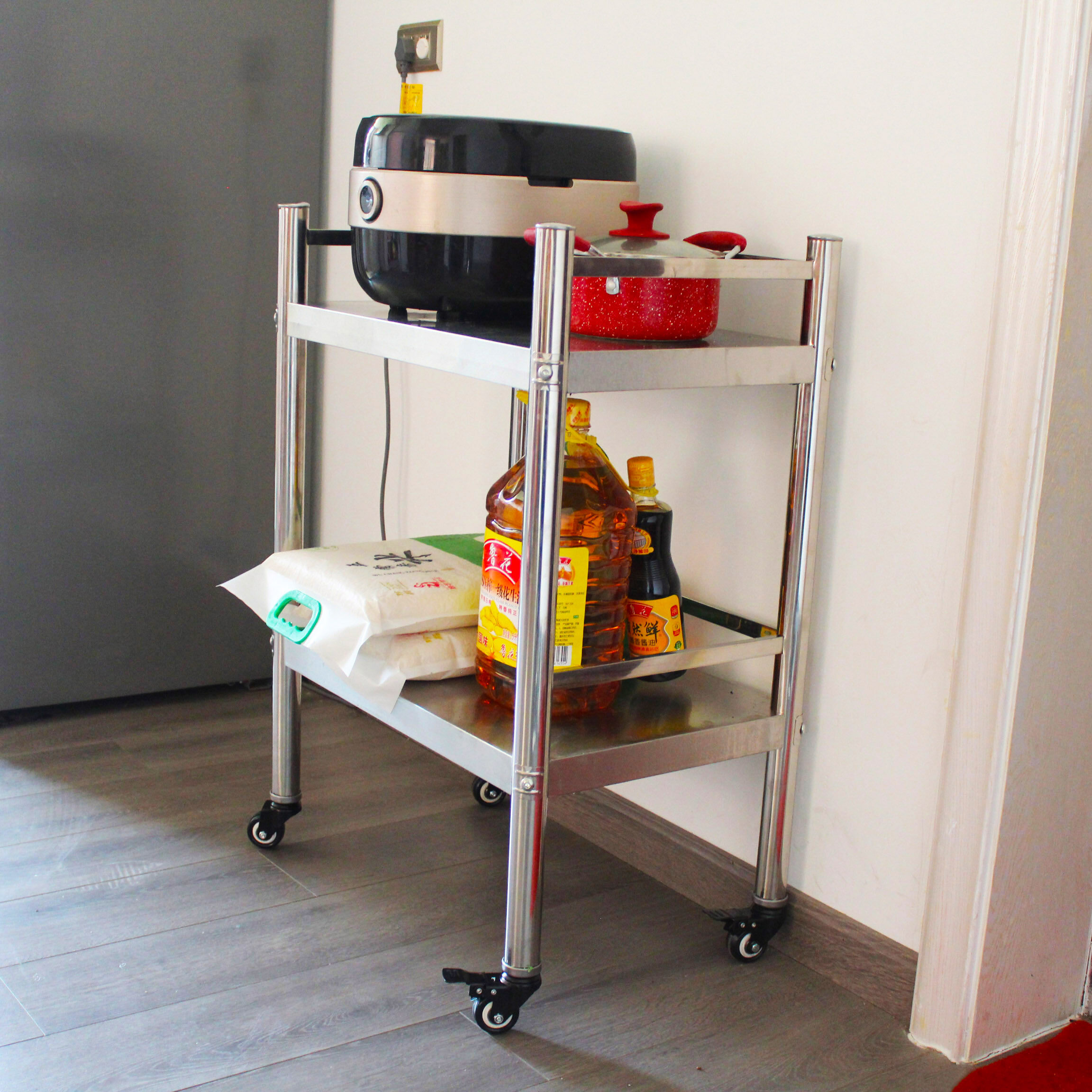 Stainless steel rack with fence, second floor, 80 high, wheeled trolley ...