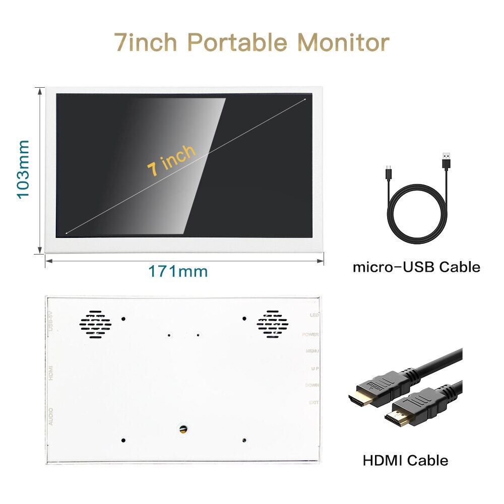7 Inch HDMI LCD Display Computer Monitor 1024X600 White IPS Capacitive ...
