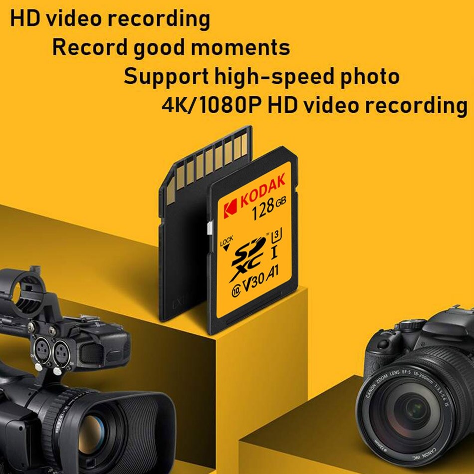 CW KODAK การ์ด SD V30 C10 100MB S แฟลชการ์ด16GB 32GB 64GB 128GB 256GB 512GB SDXC SDHC Class 10 ...