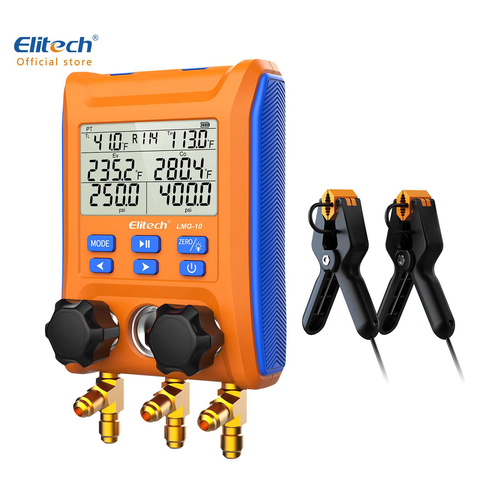 Elitech Digital Manifold Gauge 2-Way Valve with Temperature Clamps for ...