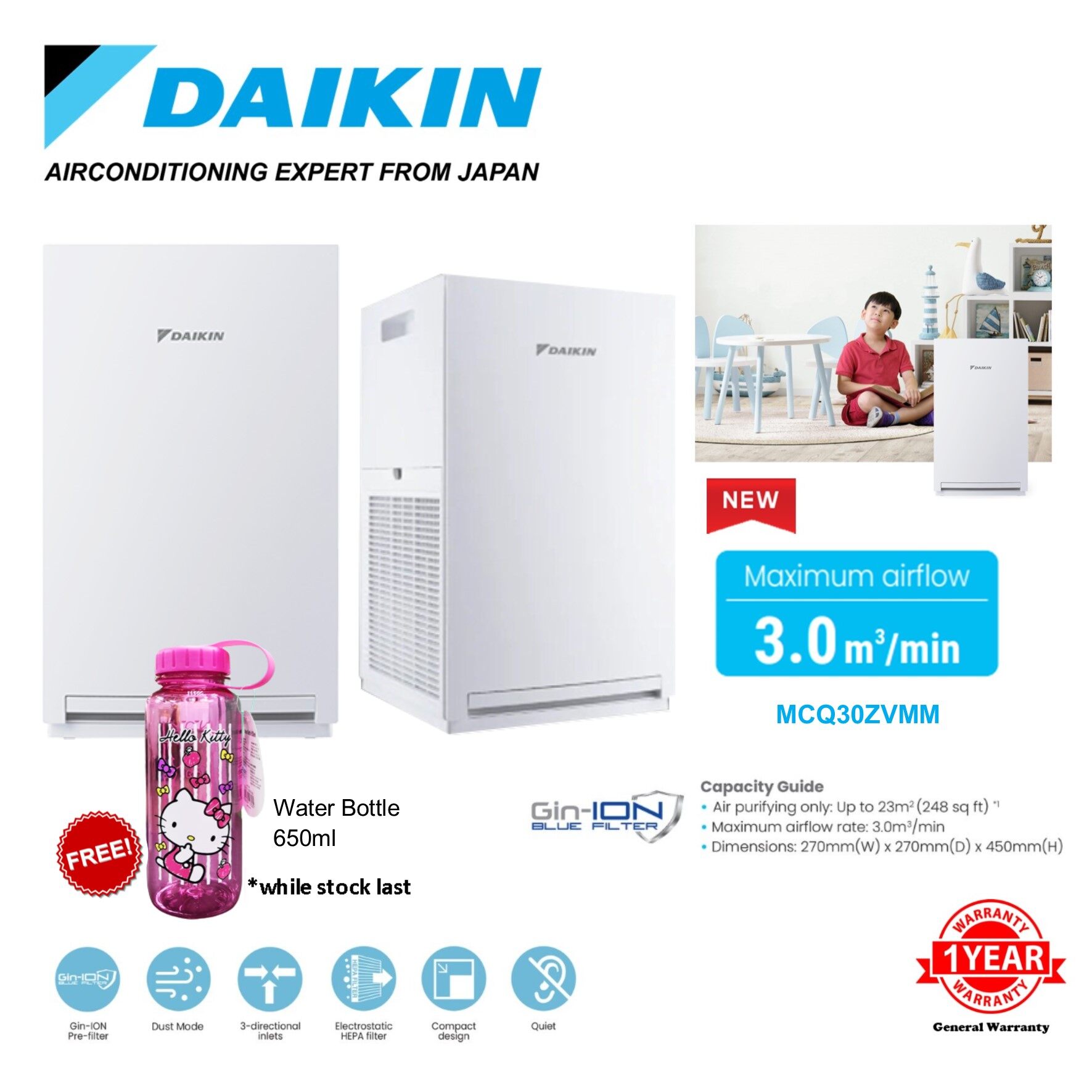 Daikin Streamer Air Purifier MCQ30ZVMM Gin-ION Pre-filter | Dust Mode ...
