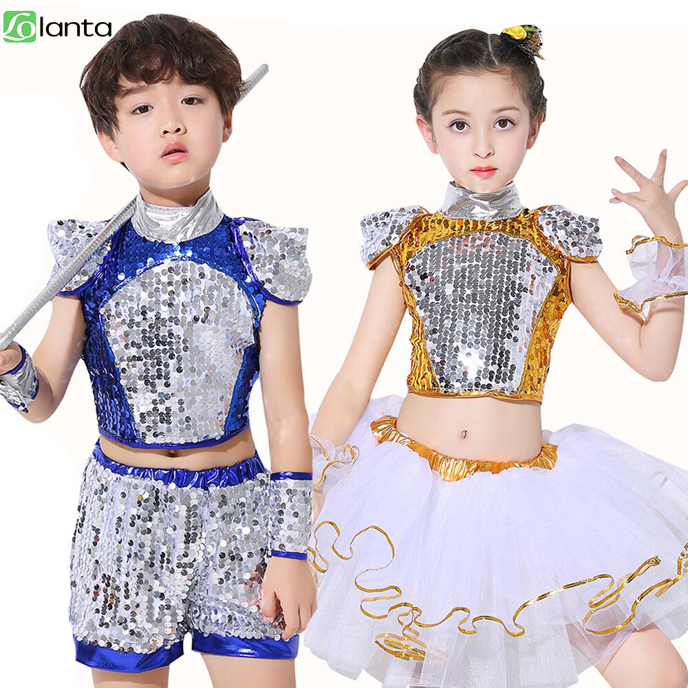 LOlanta Sequins Modern Street Dance Costumes for Kids Girls Boys Blue ...