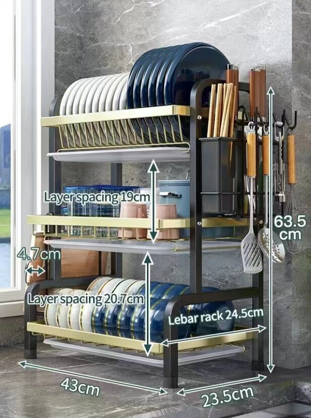 Kitchen Rack SUS 304 Stainless Steel Dish Rack Dish Drainer Rack Rak ...