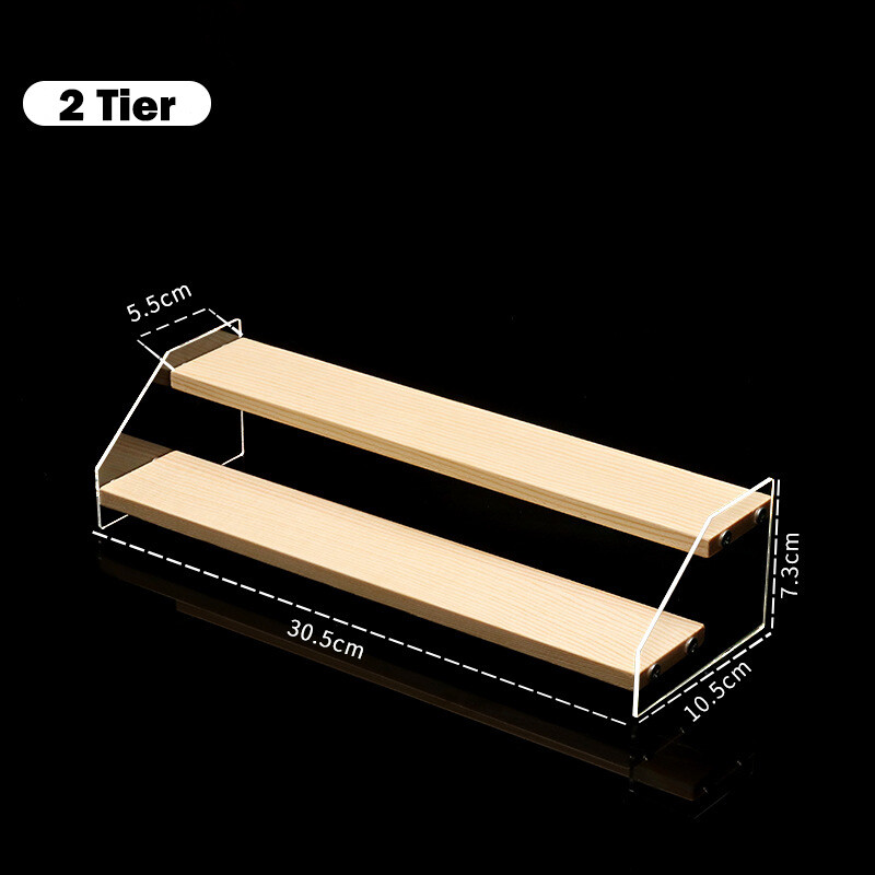 Clear Acrylic Wood Display Stand Figure Display Rack Storage Shelf ...