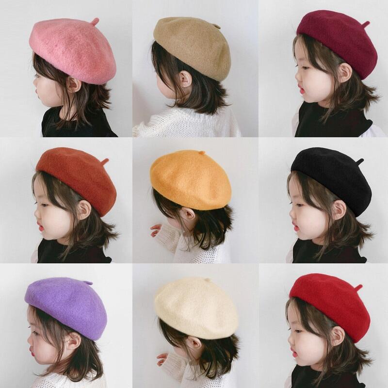 Baby Kids Girls Beret French Artist Warm Wool Winter Beanie Hat Retro Vintage Plain Beret Solid ...