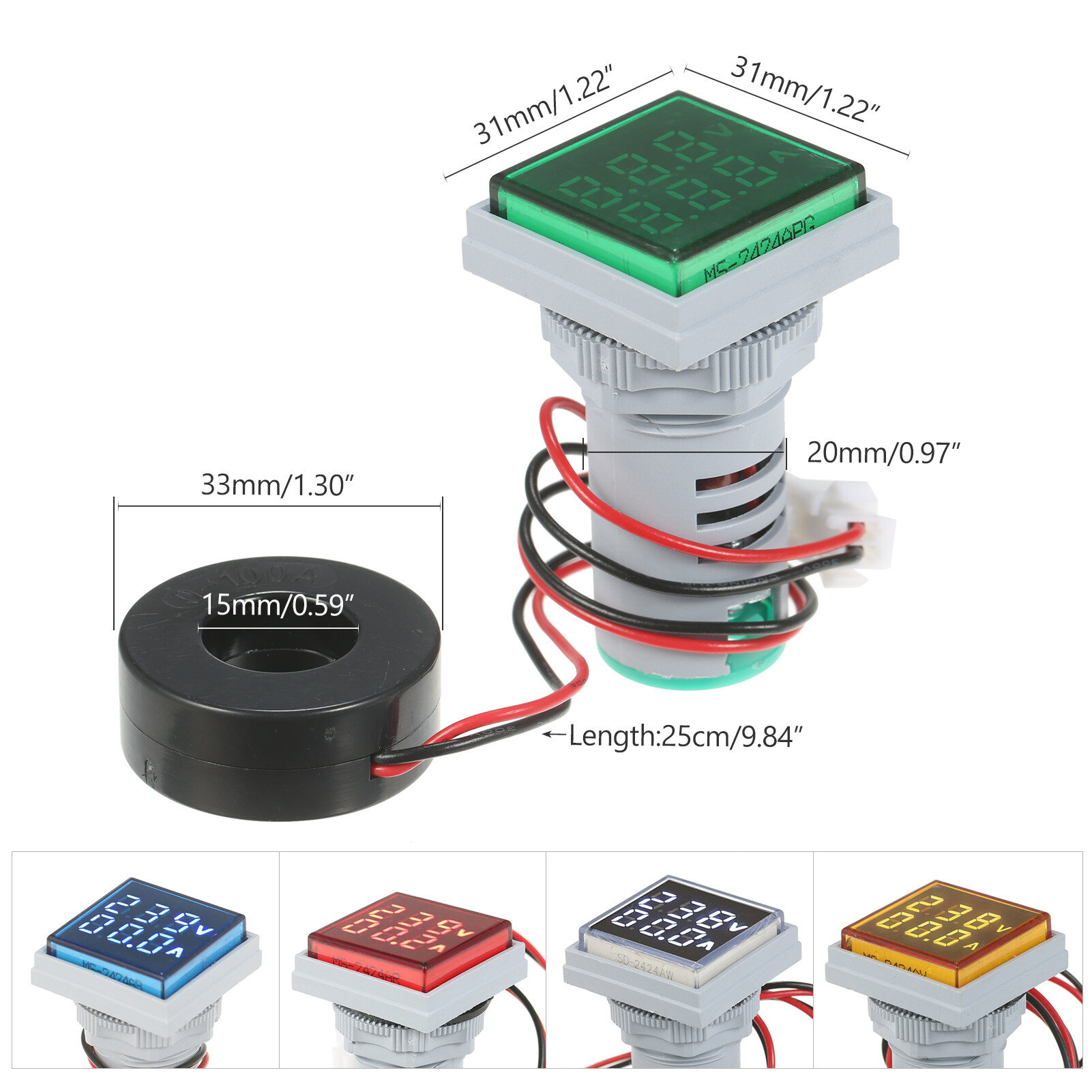 Smart Sensor Mini Square Digital Volt-ammeter Voltammeter Ammeter Voltmeter Double LED Display ...