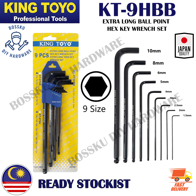 KING TOYO KT-9HBB ALLEN KEY SET EXTRA LONG BALL POINT HEX KEY WRENCH ...