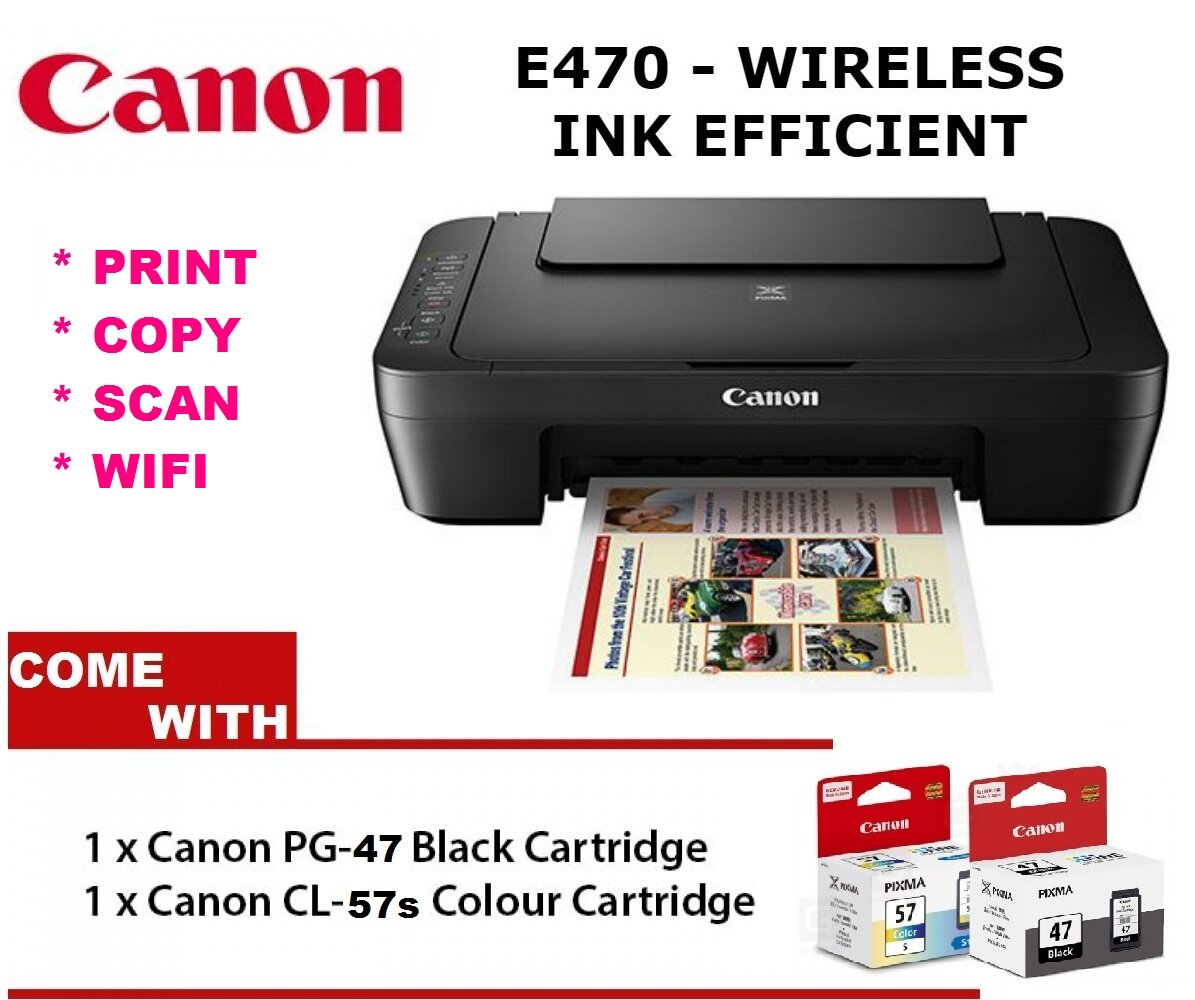 CANON PIXMA E470 INK EFFICIENT Wireless Color Inkjet Printer Print ...