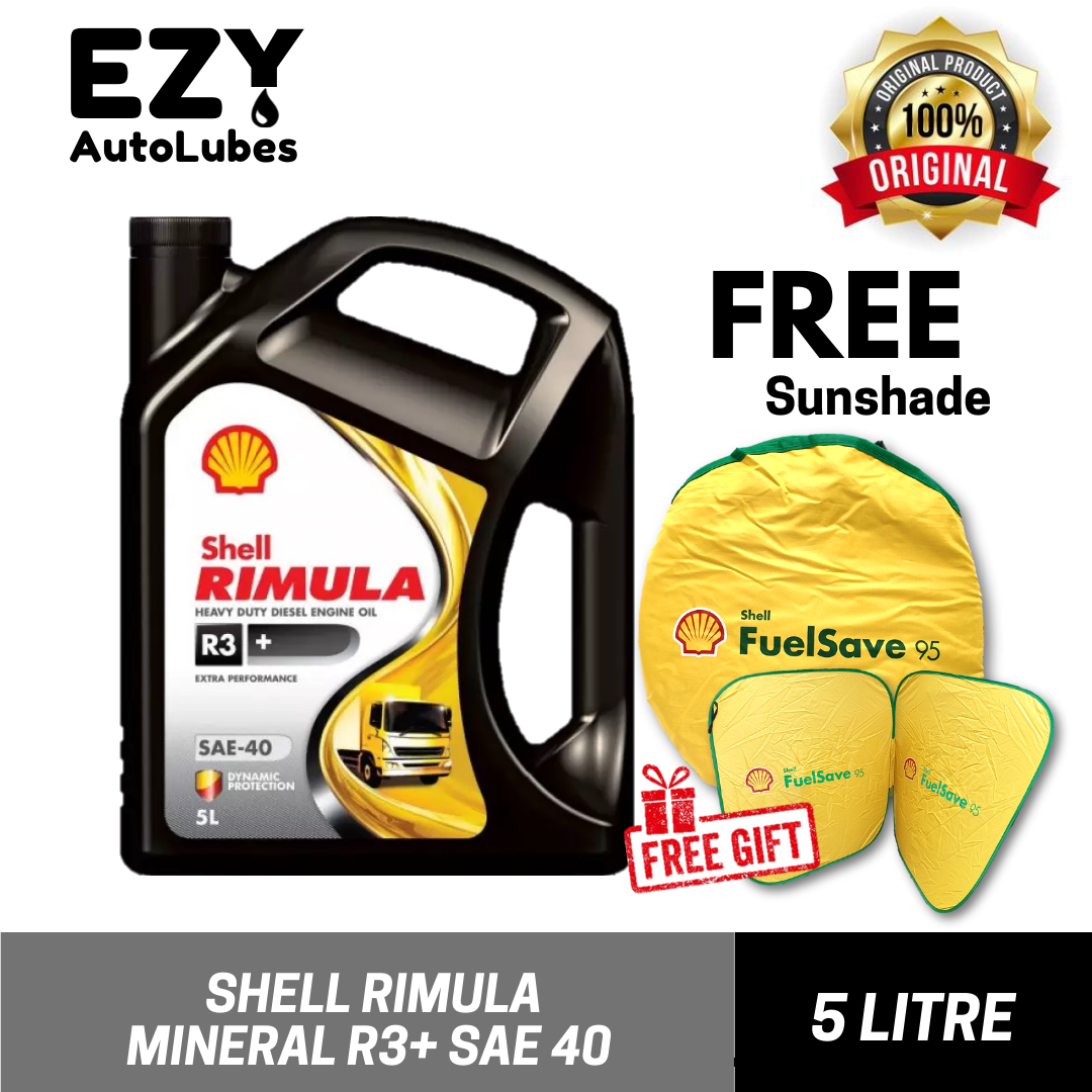 Shell Rimula R3+ 40 5 Litre (FOC Shell Sunshade)- MINYAK HITAM LORI👉 ...