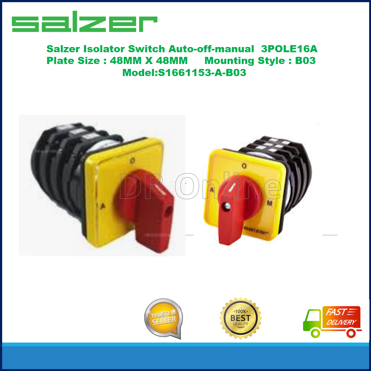 SALZER CHANGEOVER SELECTOR SWITCH, A-O-M ~ 16A ~ 3P, (S1661153-A-B03 ...