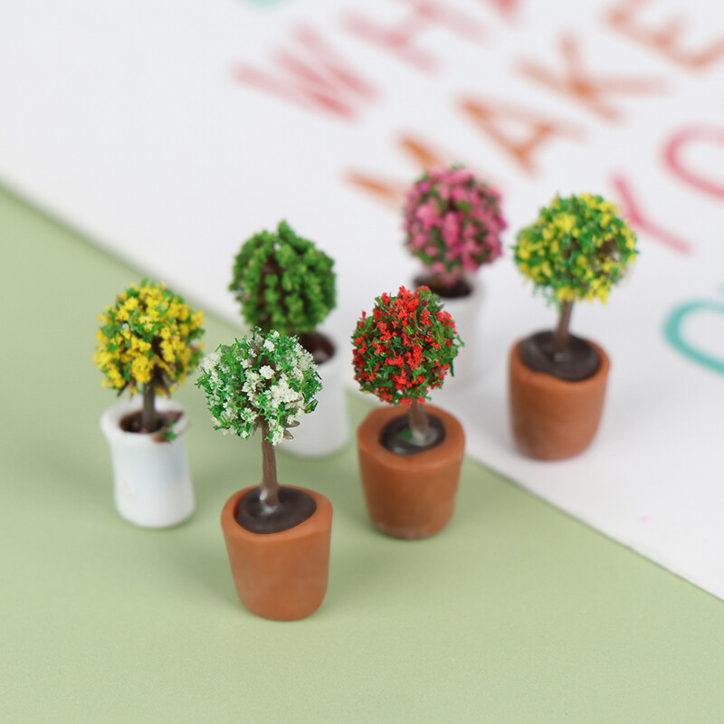 4ชิ้น1:12บ้านตุ๊กตาต้นไม้กระถางขนาดเล็ก,ของตกแต่งบ้านต้นไม้สีเขียว - ZHOUYOU - ThaiPick