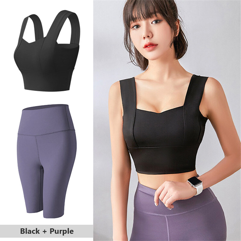 SUPERFLOWER 2in1 Yoga Set Gym Women Fitness Suits Workout Clothes Bras High Waist Elastic Shorts ...