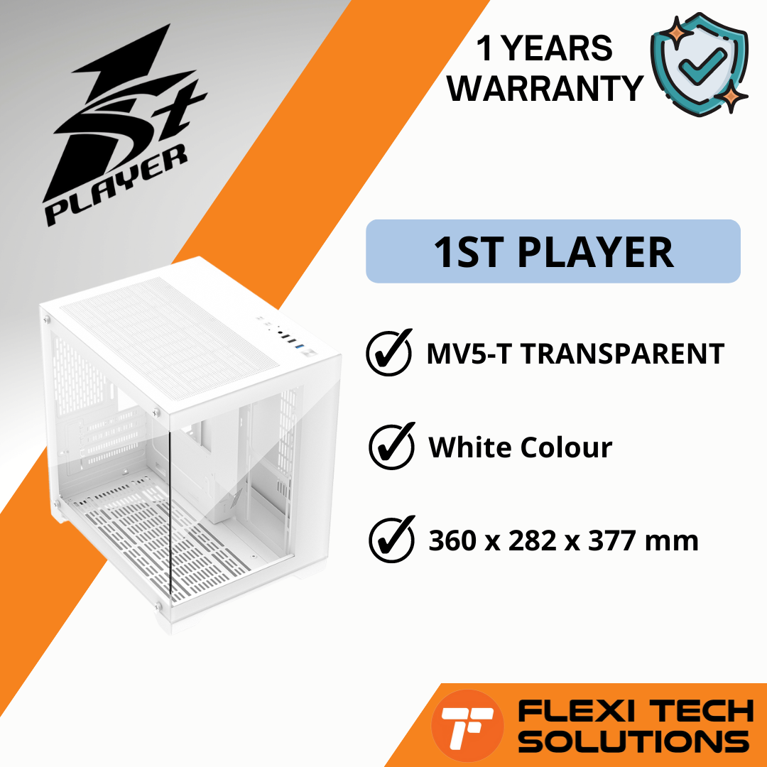 Flexi Tech 1ST PLAYER MV5-T TRANSPARENT Black & White PC Desktop M-ATX ...