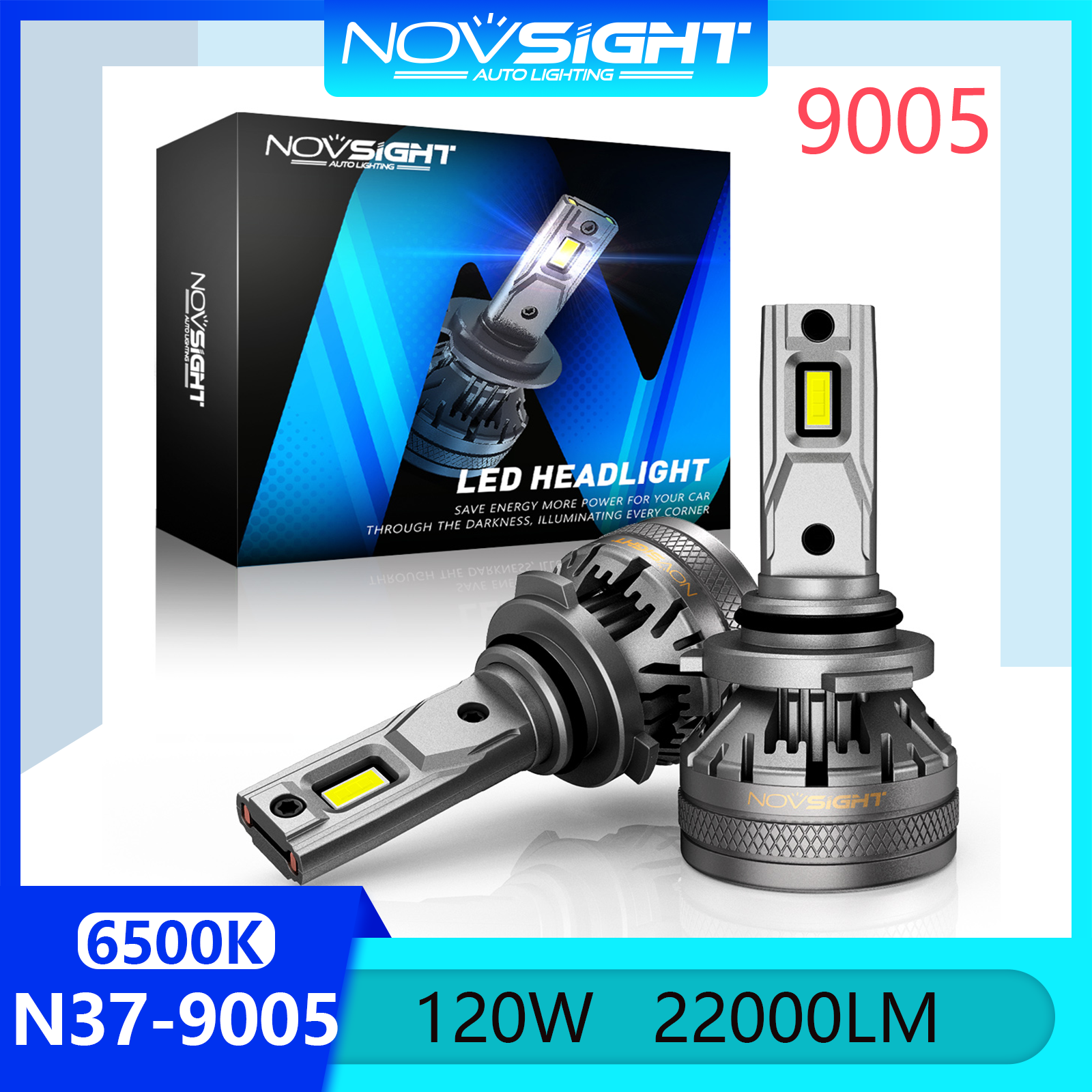 Novsight N37 9005 HB3 LED Headlight Bulb Kit 120W 22000LM 6500K Super ...