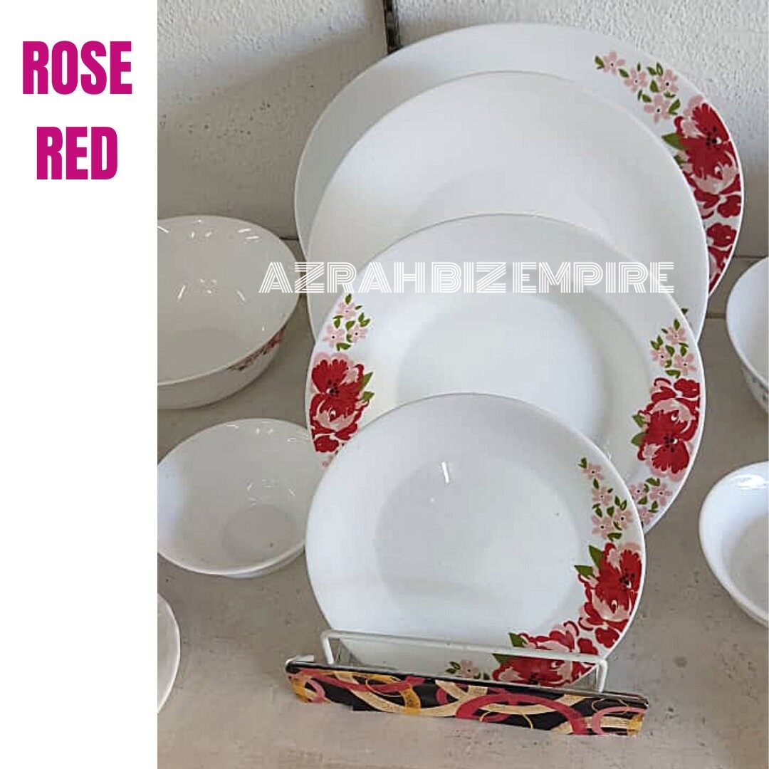 HOT! 38PCS LARAH OPALGLASS BY BOROSIL DINNER SET ROSE RED PENTAS / SET ...