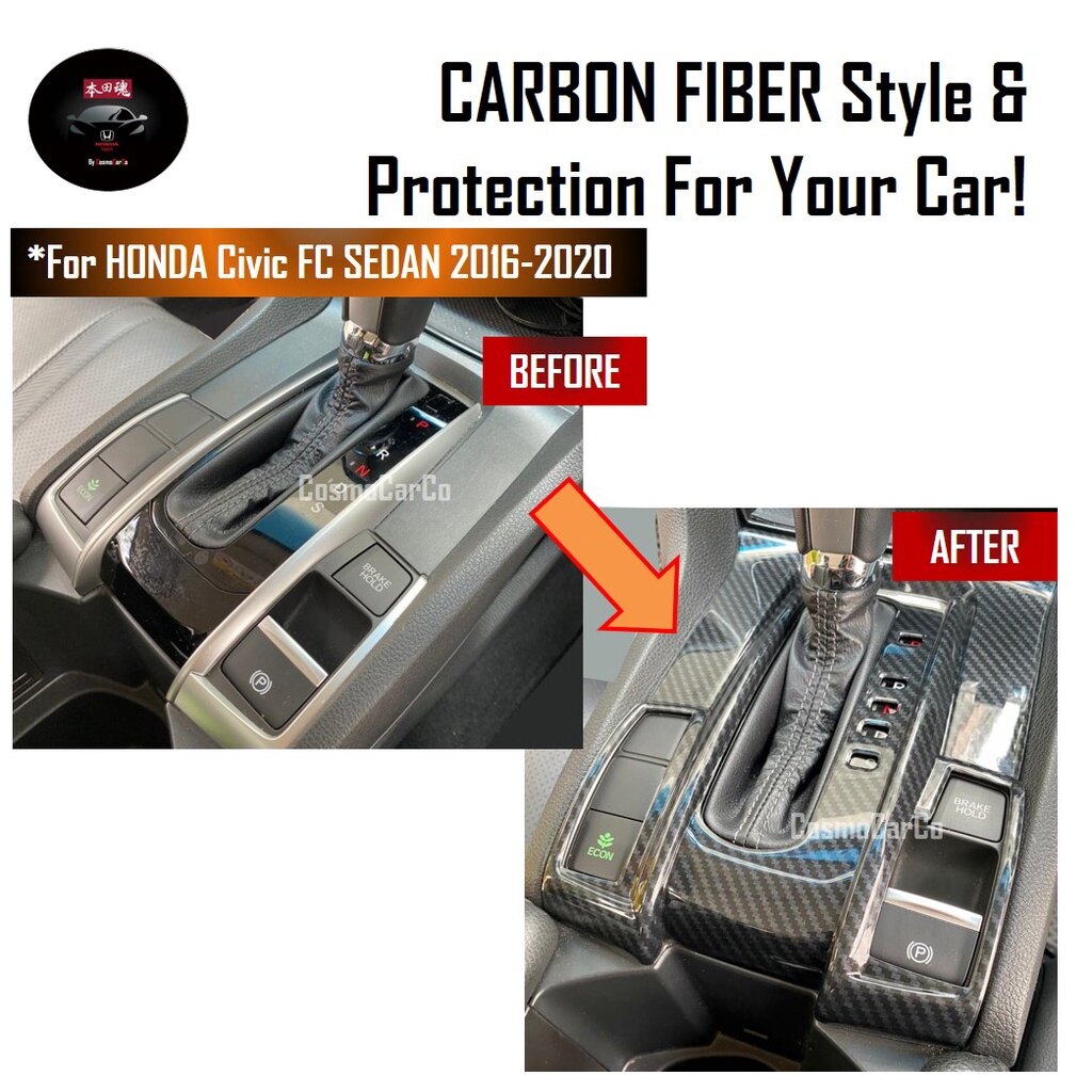 Honda Civic Carbon Fiber Gear Shift Trim Cover For Honda Civic 2016 ...