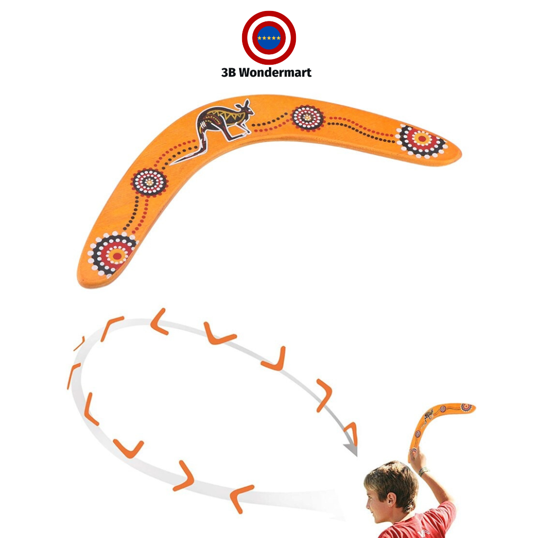 V Shaped Boomerang Flying Disc Wooden Kangaroo Pattern Throw Catch ...