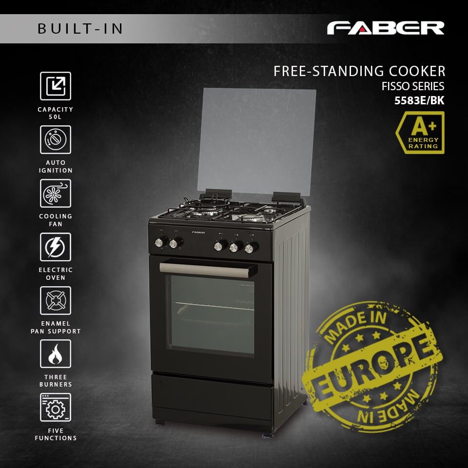 Faber Free Standing Cooker | 3 Burner Cooktop + 50L Oven | Gas Stove ...