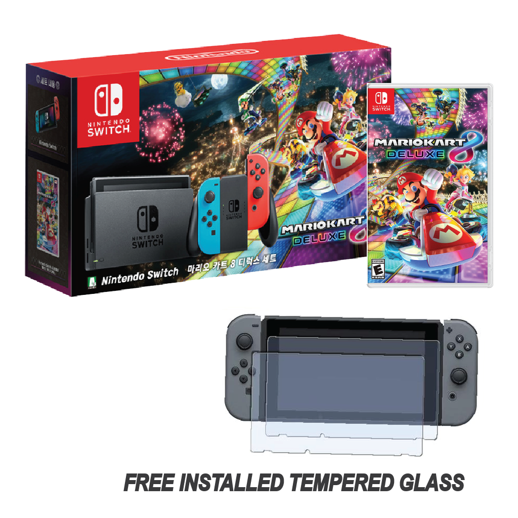 Nintendo Switch V2 Console with Installed Tempered Glass and Bundle ...