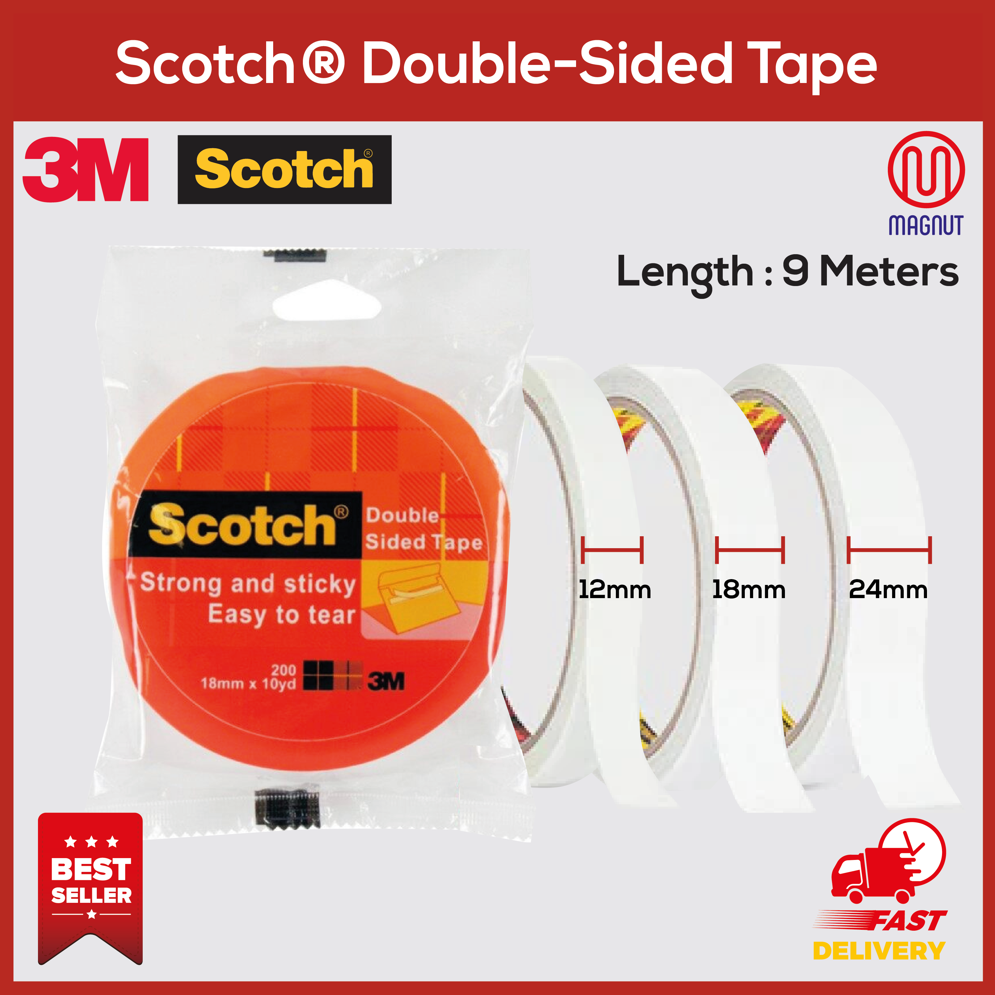 3M Scotch® 200 Double-Sided Tissue Tape (12mm ,18mm , 24mm) | Lazada