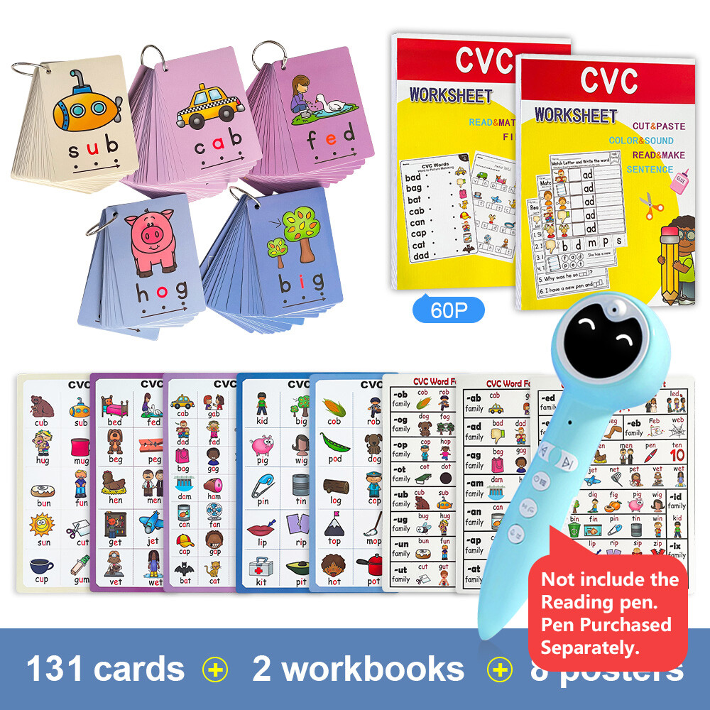 Phonics CVC Words Flash Cards Workbooks Activities Worksheets Wall ...