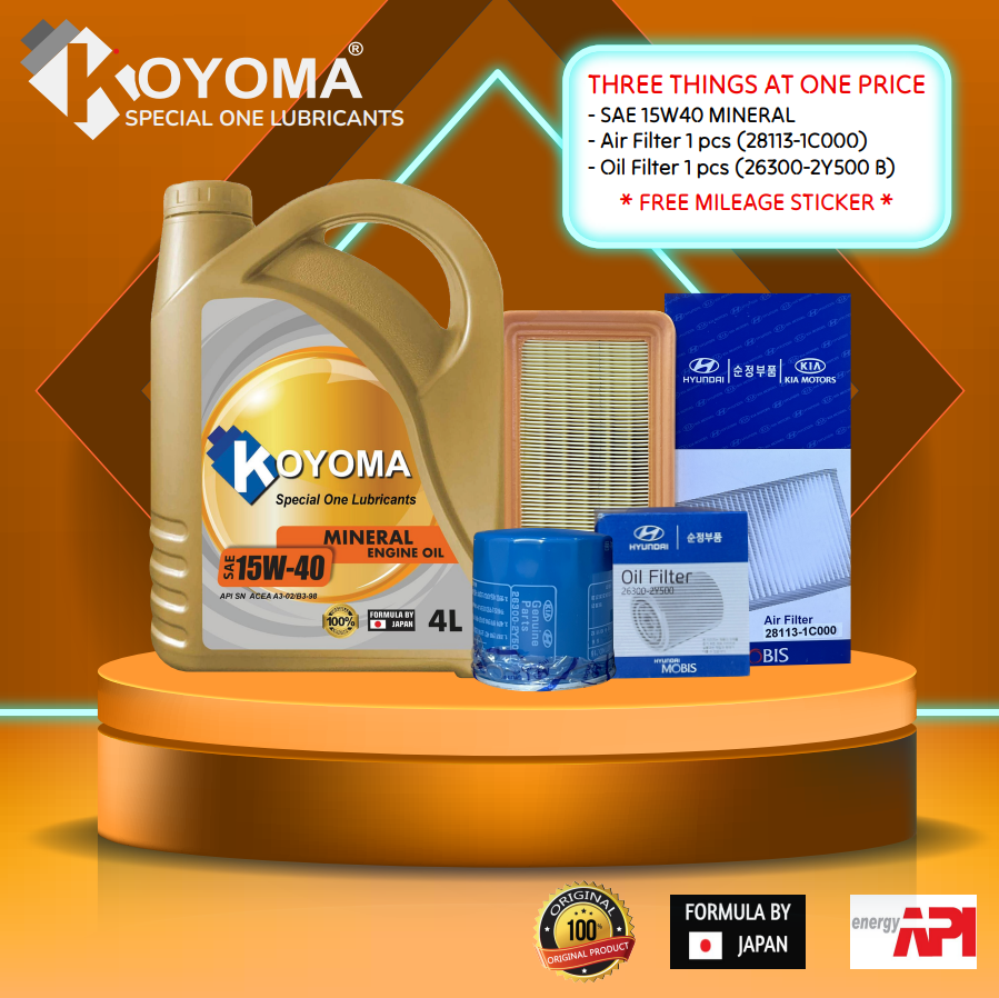 HYUNDAI GETZ AIR FILTER + OIL FILTER + KOYOMA 15W40 MINERAL ENGINE OIL ...