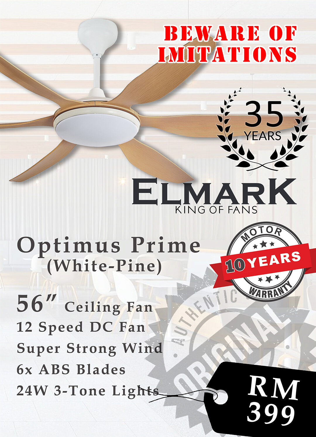 Ceiling Fan Elmark Optimus Prime 56" | 遥控风扇 | Lazada