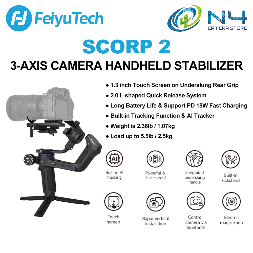 FeiyuTech SCORP 2 Stabilizer 3-Axis Handheld Gimbal Stabilizer Handle Grip Pole Tripod for DSLR ...