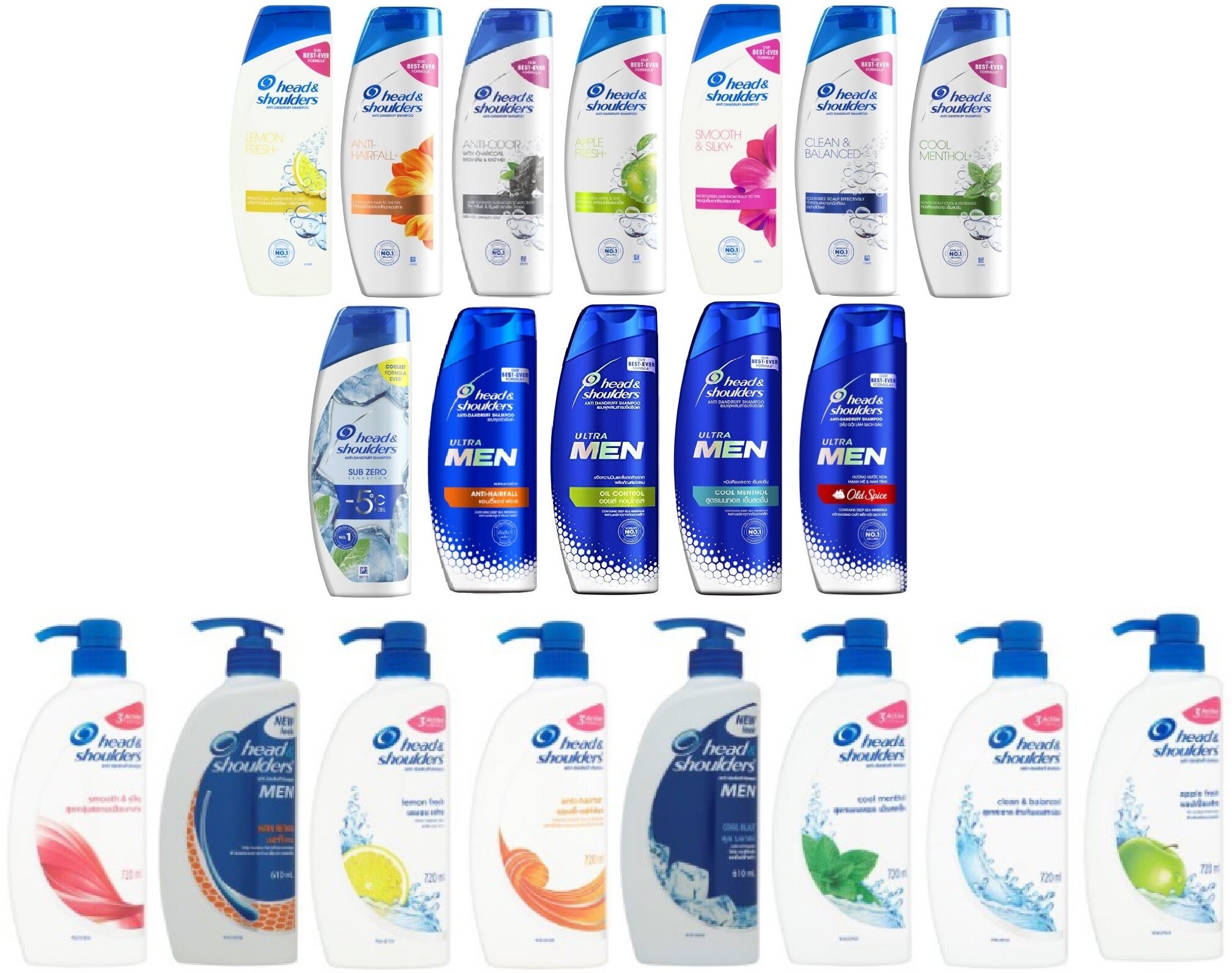 Head & Shoulders Anti-Dandruff Hair Shampoo Ultra Cool Menthol Anti Hair Fall Smooth Old Spice ...