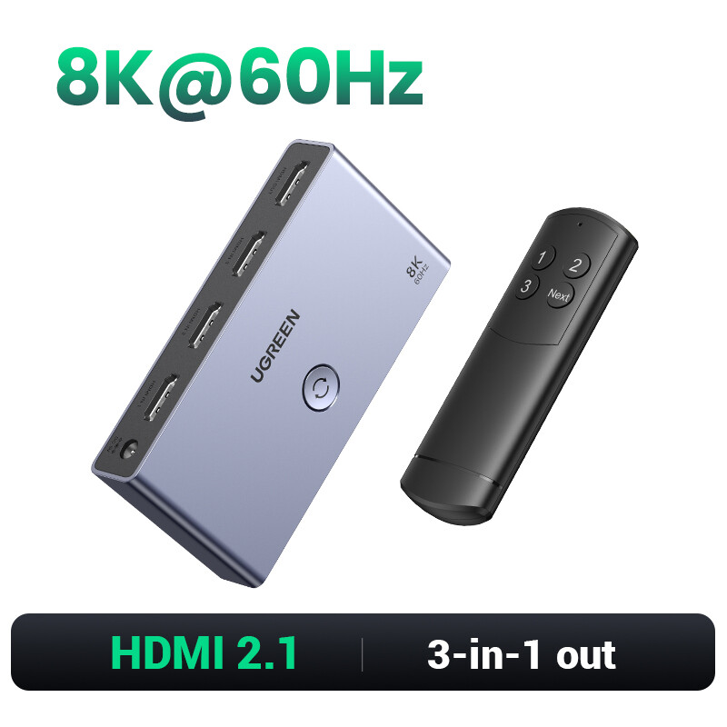 UGREEN HDMI 2.1 2.0 8K Switch 3 in 1 Out with Remote Control 8K 60Hz ...