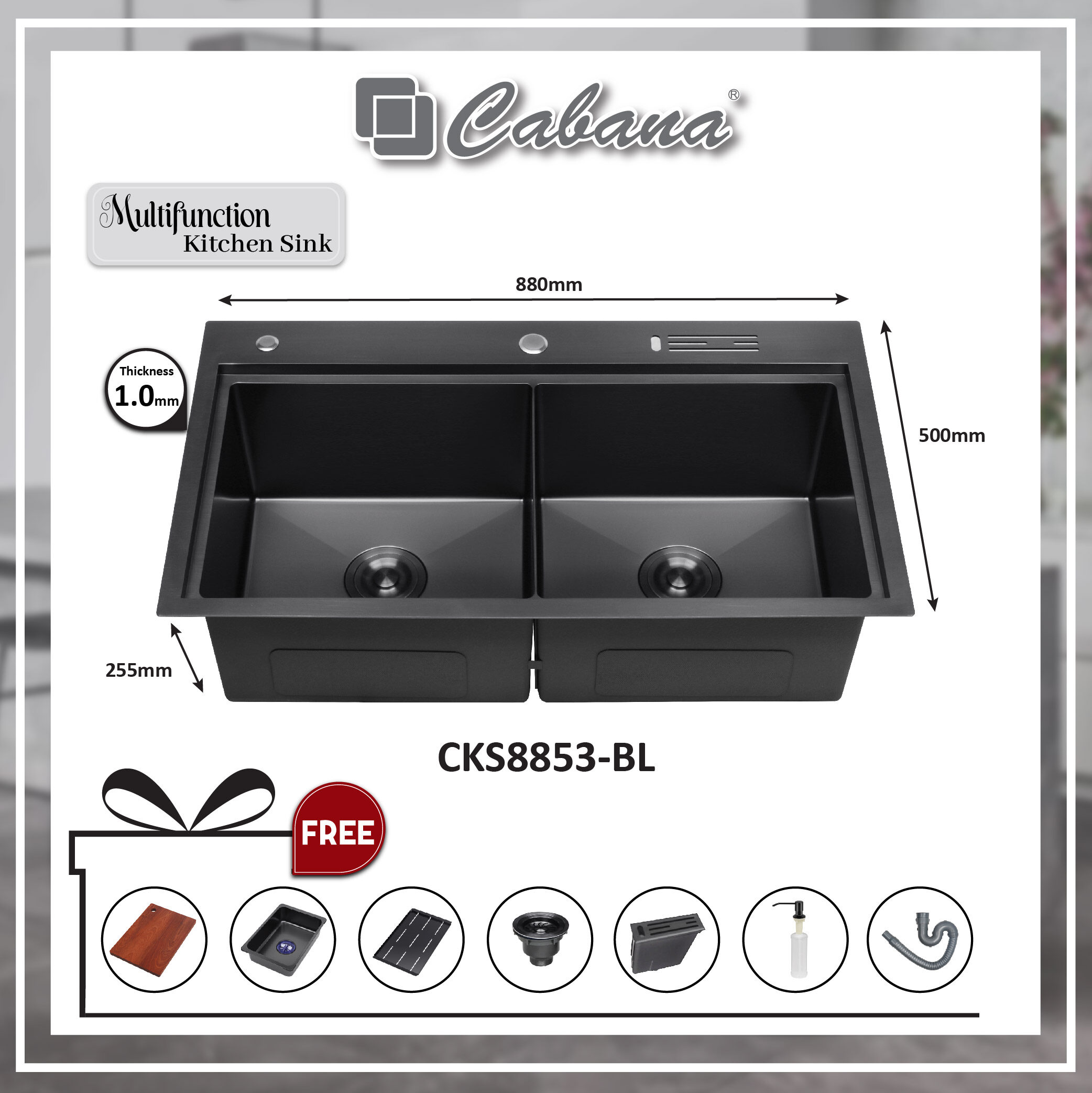 CABANA CKS8853-BL KOREAN STYLE MULTIFUNCTION KITCHEN SINK With Tap ...