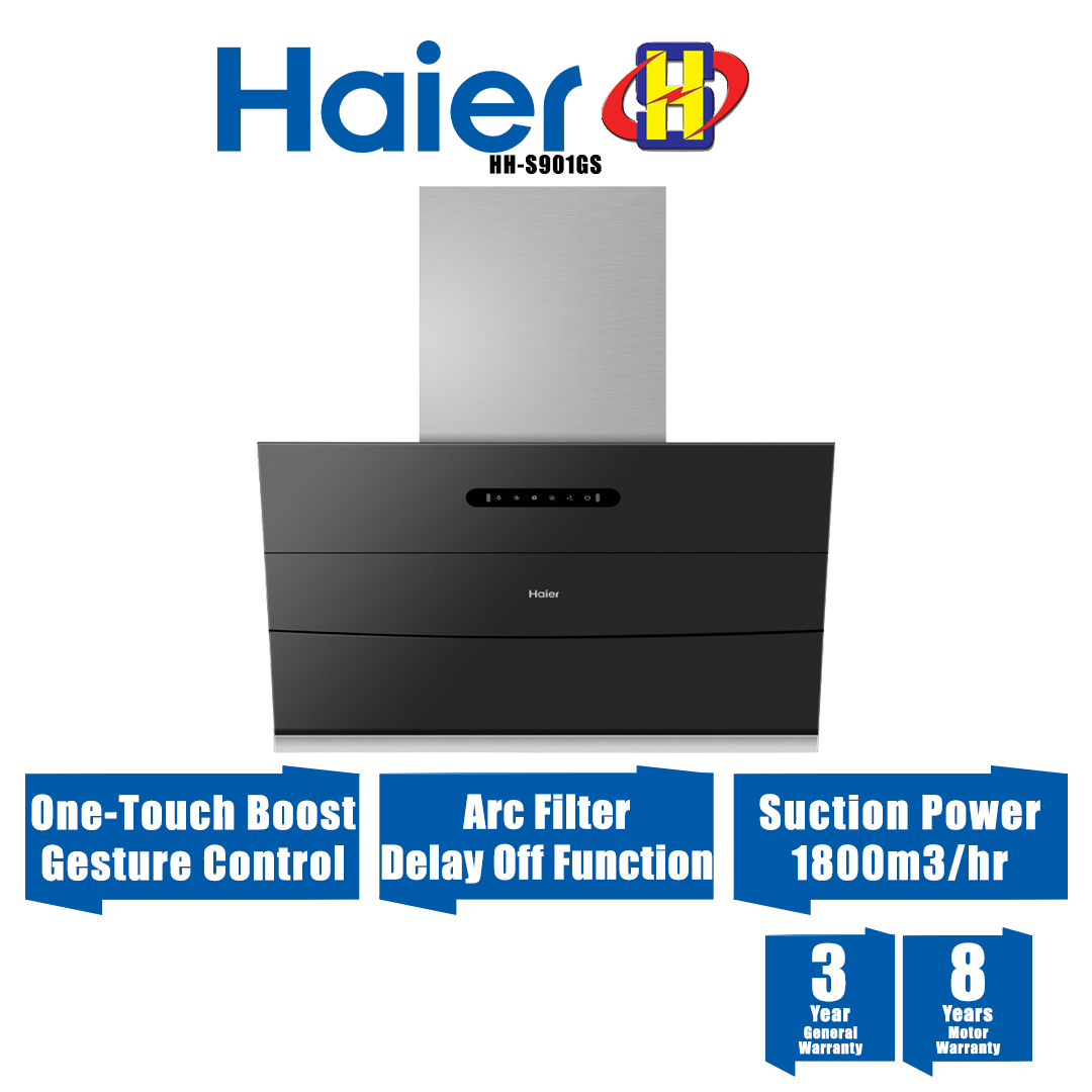 Haier Cooker Hood (90cm) Heat Self Cleaning One-Touch Boost Gesture ...