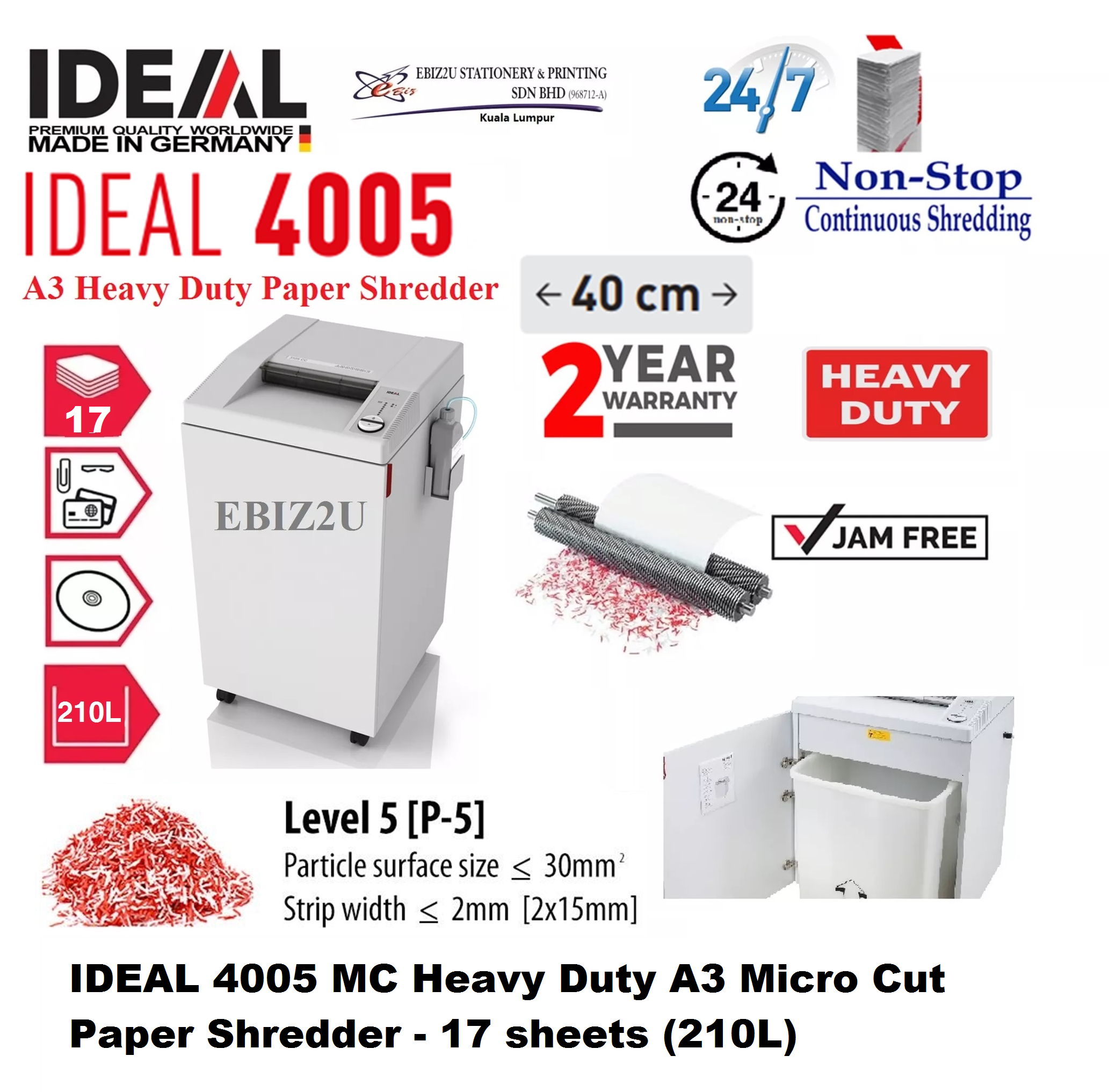 IDEAL 4005 CC 2 x 15mm Oiler Heavy Duty A3 Micro Cut Paper Shredder ...
