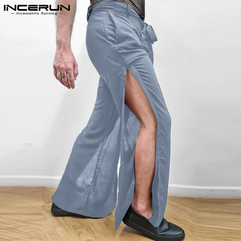 INCERUN เสื้อบุรุษแขนยาวซีทรูเย็บปะติดปะต่อกันเสื้อลำลองพอดีปุ่มลง ...