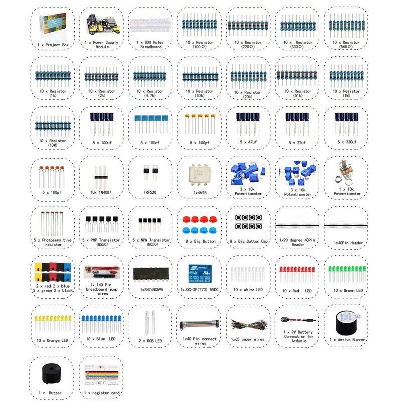 Electronic Component Kit with Resistor Transistor RGB Capacitor LED ...