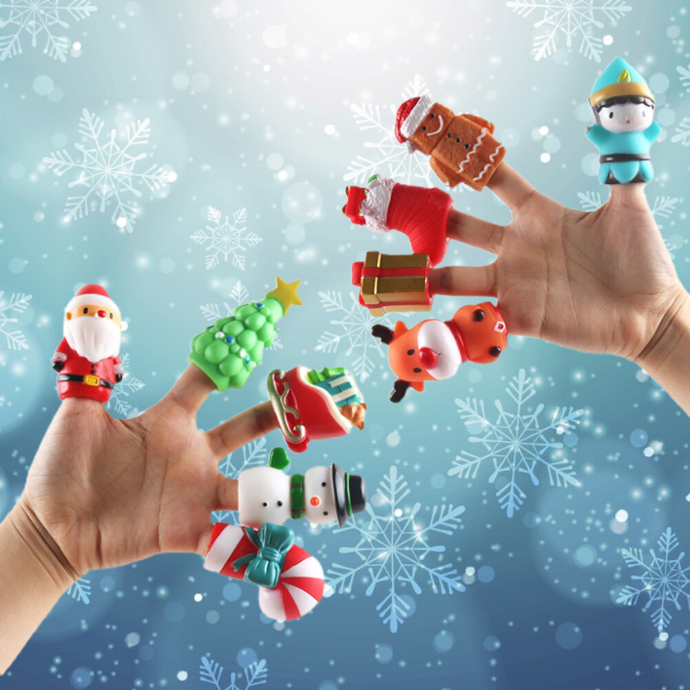 10Pcs/Set Funny Finger Puppets Santa Claus Christmas Tree Design ...