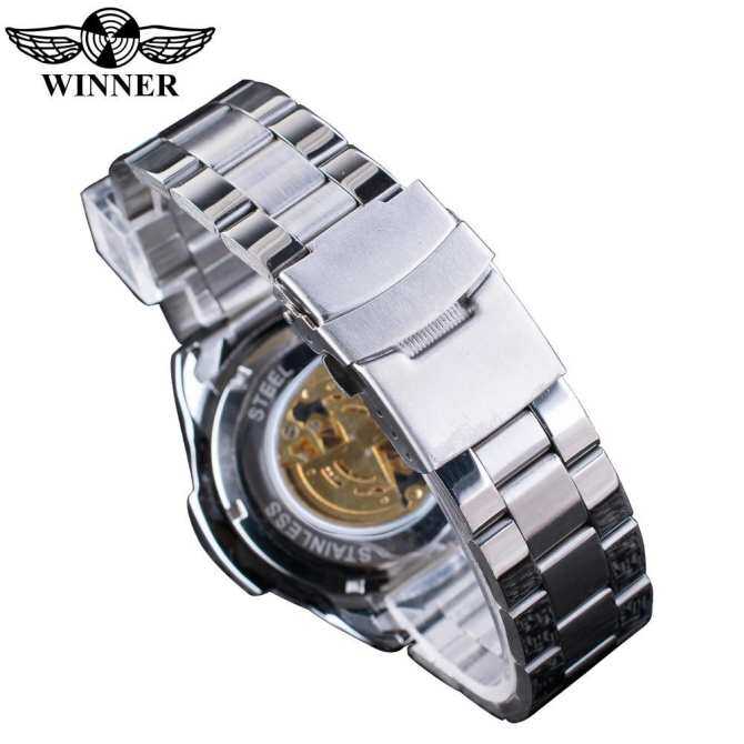 Winner Clock Black Golden Skeleton Dial Luminous Design Mechanical ...