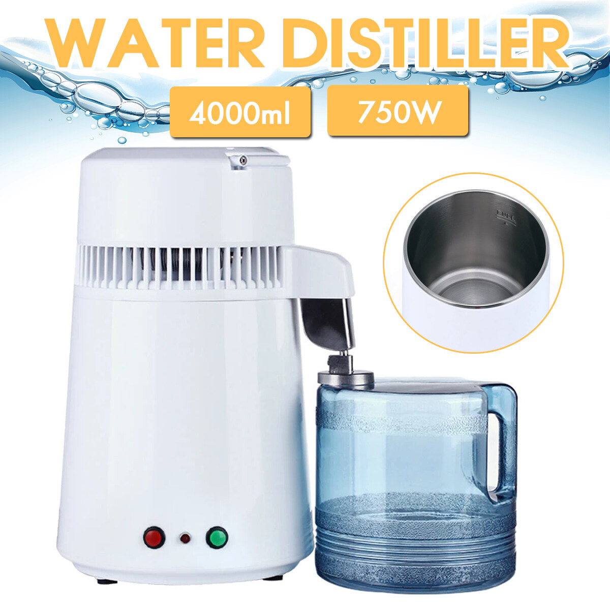 4000ml 750W Pure Water Distiller Distilling Purifier Water Making ...