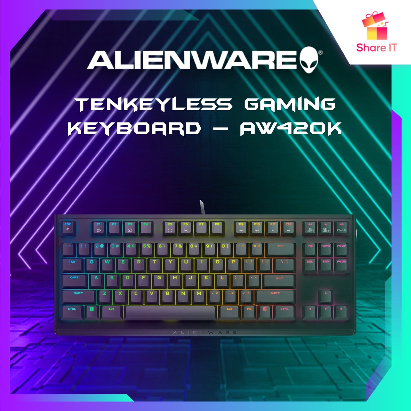 Dell ALIENWARE Tenkeyless Gaming Keyboard – AW420K RGB Lightning | USB | Cherry MX RED | Lazada