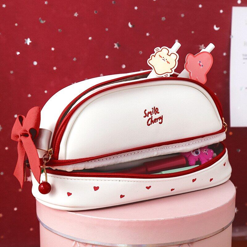 Cherry PU Cute Pencil Case School Stationery Storage Bag Leather ...