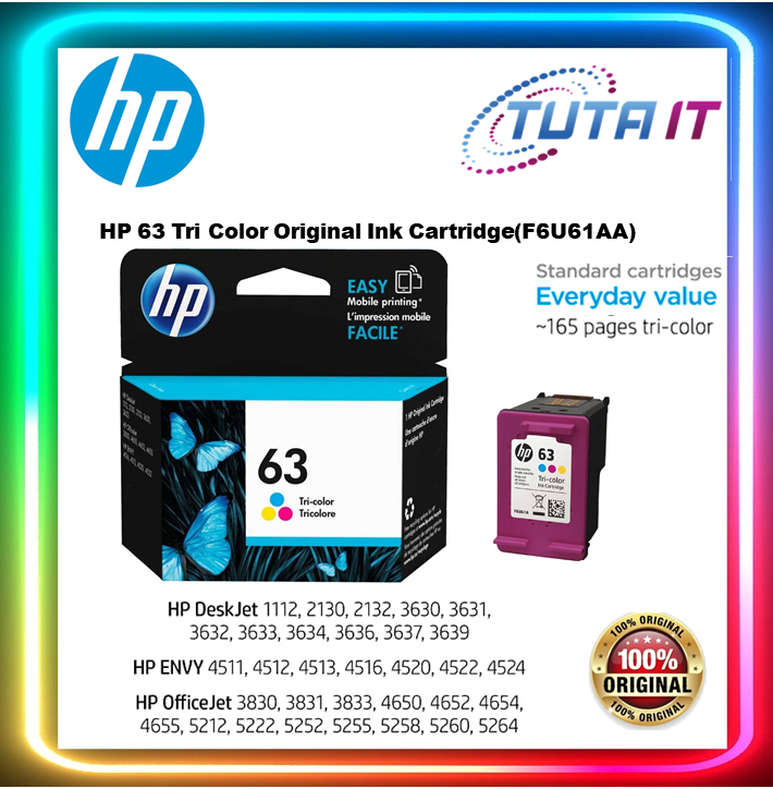 Ready stock]HP 63 Black &Tri-Color Original Ink Cartridge(F6U62AA/F6U61AA) | Lazada