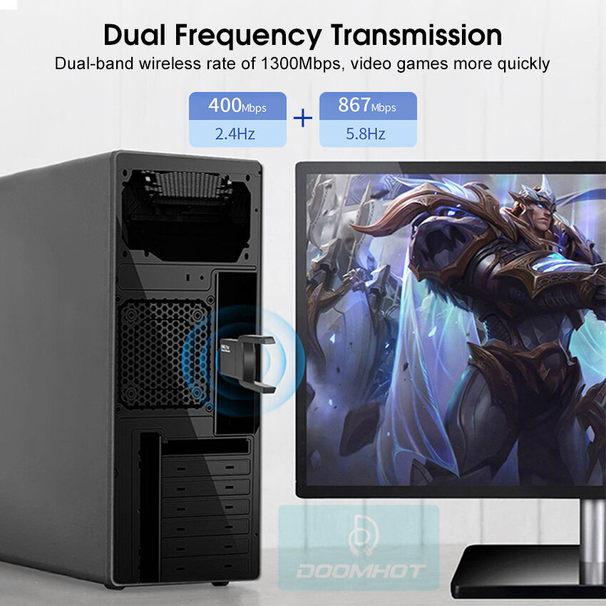 DoomHot USB WiFi Adapter 1300Mbps Dual Band 2.45.8 GHz Wireless Network ...