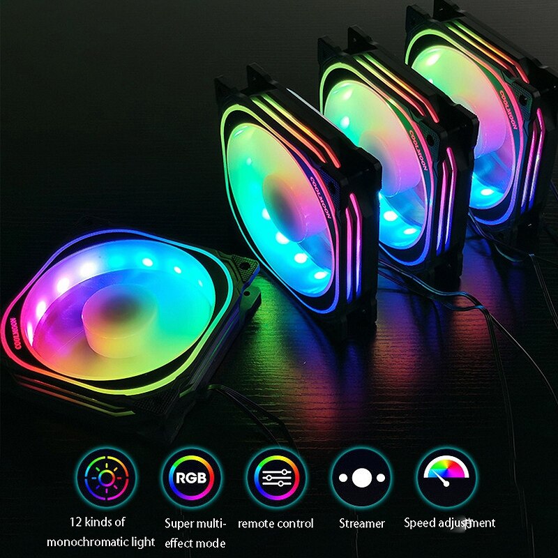 COOLMOON RGB Computer Case Fan, 12cm Multi-Layer Silent Light-Emitting ...