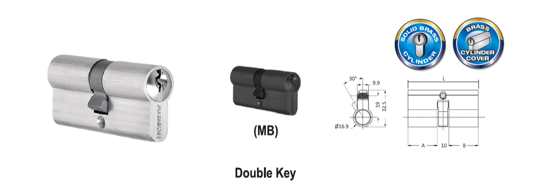 (50mm - 70mm) Armor APC-AD60/70 Solid Brass Double Key Cylinder Lock ...