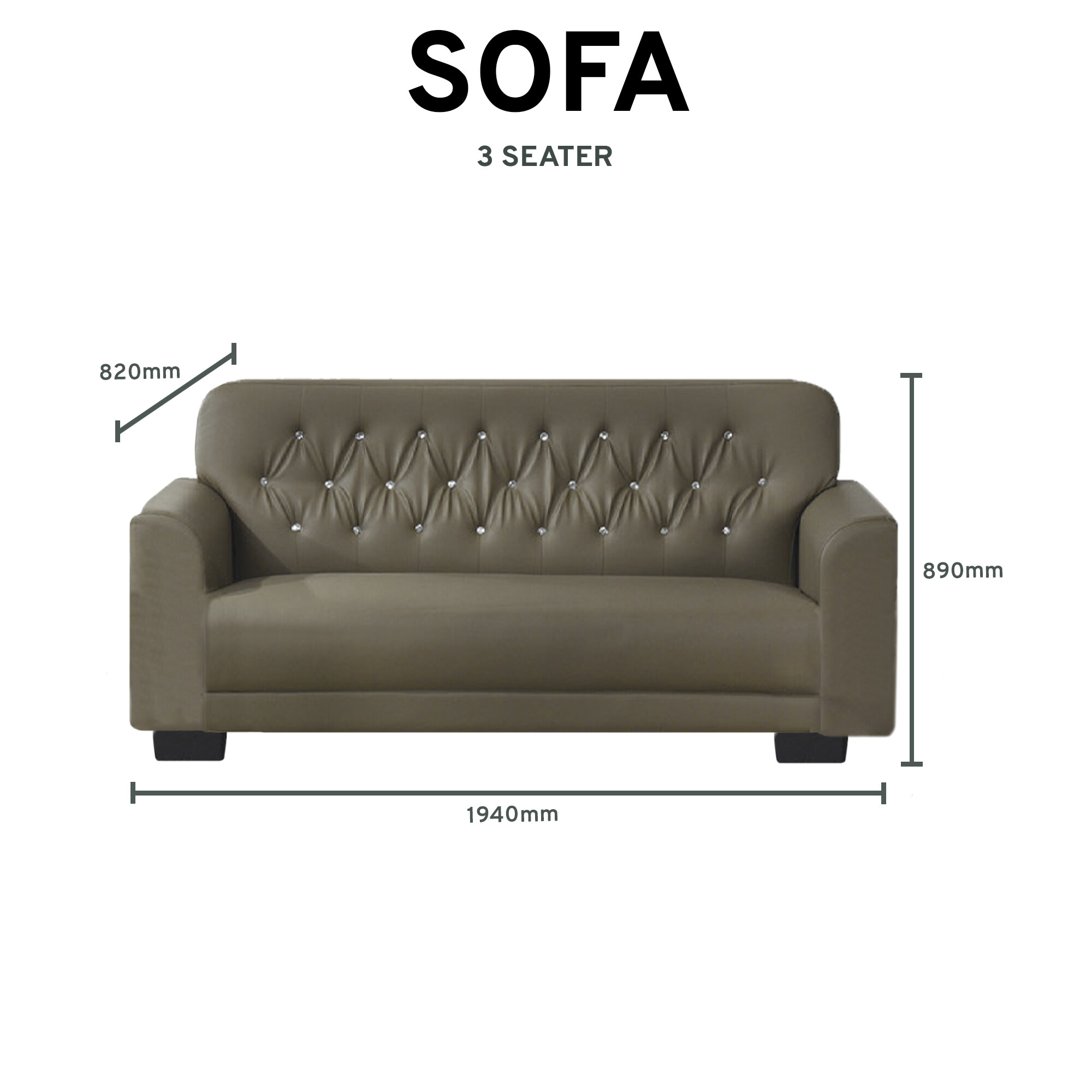 1+2+3 Seater Brown Fabric Sofa Living Room Set Sofa Fuax Leather Sofa ...