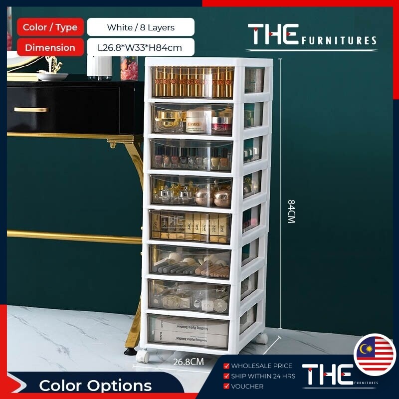 THE 3/4/5/6/7/8 Layers Moveable Trolley Drawer Storage Cabinet Cosmetic ...