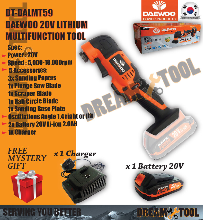 *MESIN PELBAGAIGUNA/CORDLESS*Daewoo 20V Lithium Multifunction Tool (Variable Speed) DT-DALMT59 ...